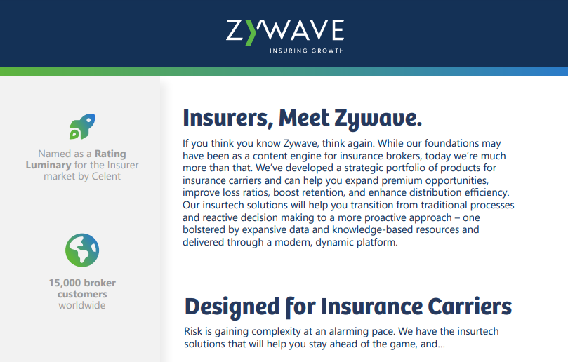 Insurers, Meet Zywave Info Sheet - Zywave