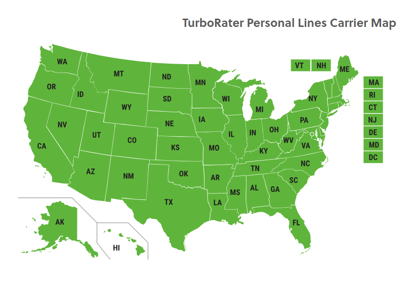 TurboRater Personal Lines Carrier Map - Zywave